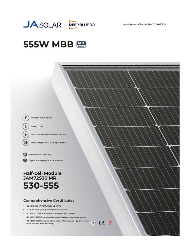 Panel Solar JA Solar Mono de 550W - Greensaver